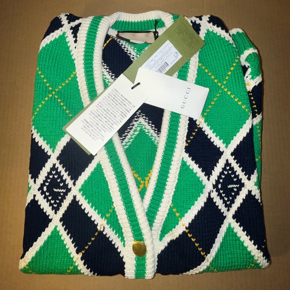Gucci | Sweaters | Authentic Gucci G Rhombus Cotton Stitch Cardigan ...